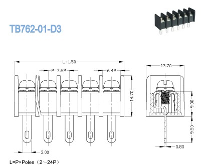 Right Angle Barrier Terminal Block, 300V 15A Pitch 7.62mm Power Terminal Blocks