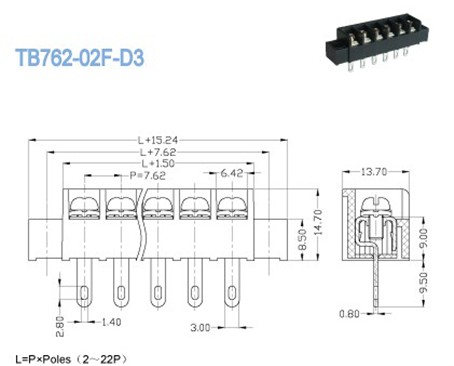 300V 10A Barrier Terminal Block For PCB, Frequency Converters