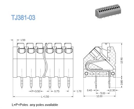 Pitch 3.50mm PCB Spring Terminal Block , 300V 5A 28P Screwless Terminal ...