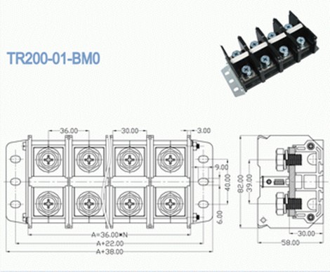 Electrical High Current Terminal Block 600V 200A 36.00mm Pitch