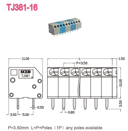 3.50mm PCB Spring Screwless terminal Block For Electric Power , 2P ... 3.50mm PCB Spring Screwless terminal Block For Electric Power , 2P ...