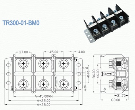 300A 600V High Current Terminal Block Connector , Pitch 45mm Power ...