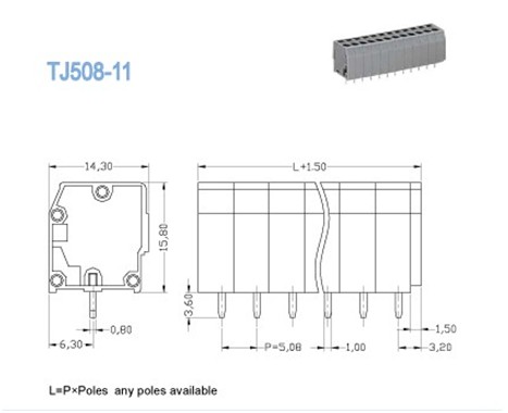 Single Deck PCB Spring Terminal Block Pitch 5.08mm 300V 12A , 2 Poles ...