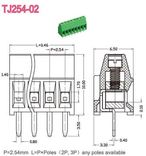 6A 125V Pitch 2.54mm Screw Terminal Block PCB 2 Pin - 22 Pin For Power ...