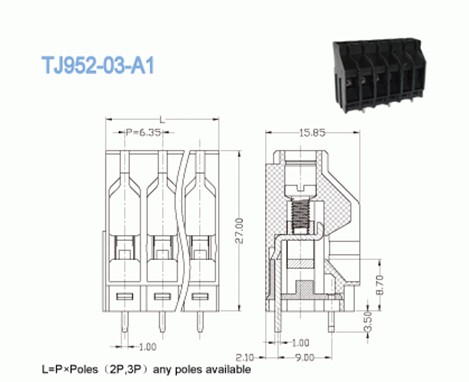 600V 30A PCB Terminal Connector Block For Frequency Converters Pitch 6.35mm