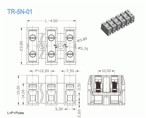 12.00mm Feed Through Terminal Blocks , Panel Mount Power Terminal Block ...