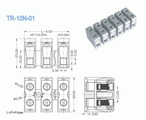 PCB Through Panel Mount Terminal Blocks With 45 Degree Wire Inlet , 14 ...
