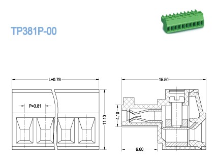 Green Plastic Female Pluggable Terminal Blocks Connectors Pitch 3.81mm ...