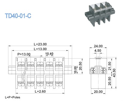Double Levels Panel Feed Through Terminal Block Black 2 Pin - 24 Pin