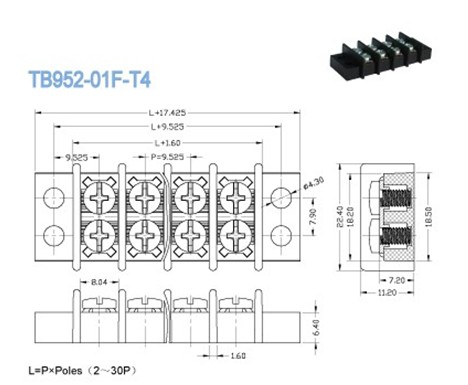 Double Levels 9.525mm Barrier Terminal Block , 300V 20A Electrical ...