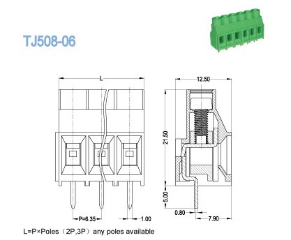 Euro type PCB Screw Terminal Block , Pitch 6.35mm Electrical Terminal ...