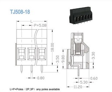 5.08mm Single Deck PCB Mount Power Terminal Blocks 300V 10A 2P-24P