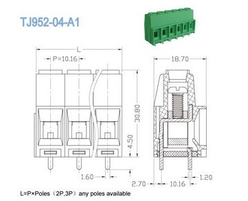 Pitch 10.16mm Power Terminal Blocks , 300V 57A 2P - 16P PCB Screw ...