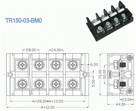 Pitch 28.00mm Barrier Terminal Blocks , 600v 150a Power Terminal Block ...