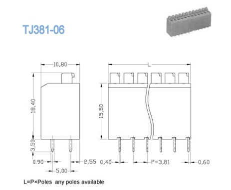 Pitch 3.81mm PCB Spring Terminal Block Connector 300 Volt 10A Waterproof