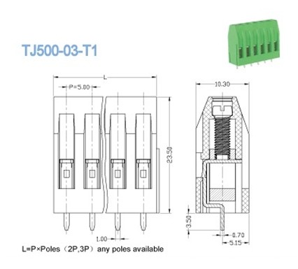 Pitch 5.0mm PCB Terminal Blocks Connector , 2 Way / 3 Way Screw Clamp ...