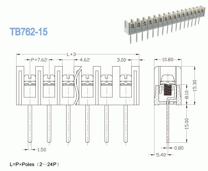 High Voltage PCB Terminal Block Barrier Type 300V 15A 2 Pin - 16 Pin