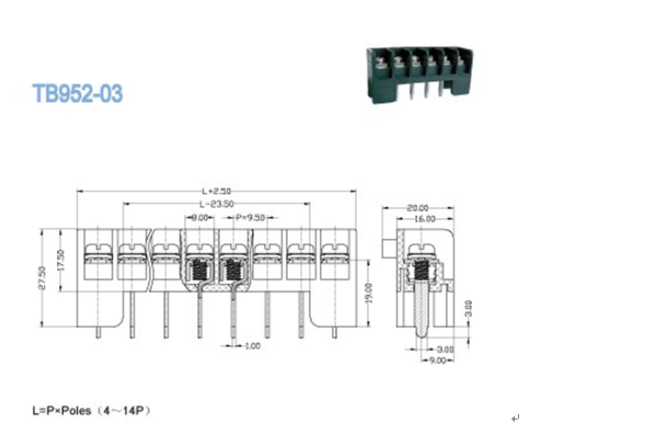 4 - 14P Power Barrier Terminal Block Pitch / Terminal Block Connector