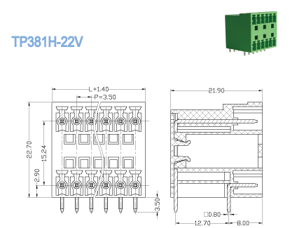 Header, Male Sockets, Pitch 3.50mm, 2*2P-24*2P,300V 8A, Pluggable ...
