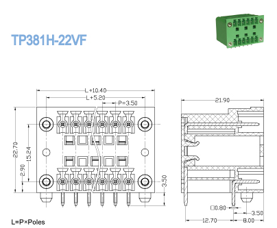 Header, Male Sockets, 300V 8A, 2*2P-20*2P, Pitch 3.50mm, Pluggable ...