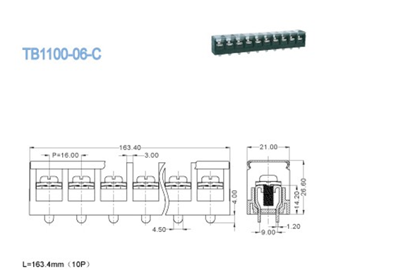 Barrier Terminal block Pitch 16.00mm 600V 60A 10P power terminal block