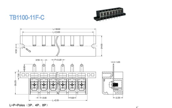 Barrier Terminal block Pitch 11.00mm 600V 30A 3P 4P 8P power terminal block