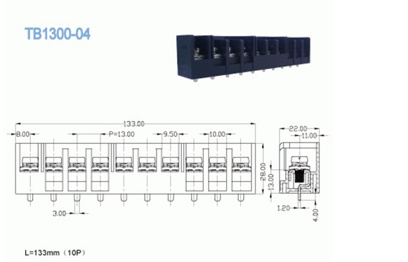 Barrier Terminal Block Pitch 13.00mm 600V 40A 10P Power Terminal Block