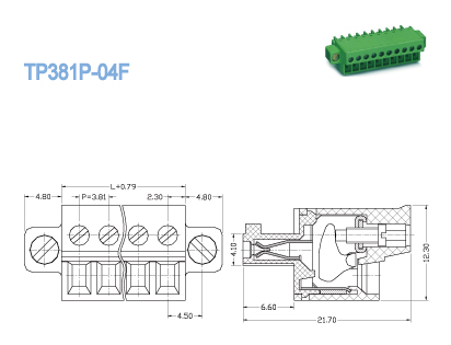Pitch 3.81mm 300V 8A Plug - in Terminal Block Plug Female Sockets 2P - 20P
