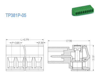 Plug - in Terminal Block Plug Male Sockets Pitch 3.81mm 300V 8A 2P - 22P