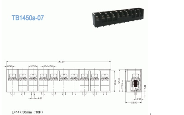 Pitch 14.50mm 600V 57A 10P Barrier Terminal Block Power Terminal Block