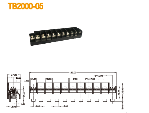 Pitch 20.00mm 600V 75A 11P Barrier Terminal blocks Pitch 20.00mm 600V 75A 11P Barrier Terminal blocks