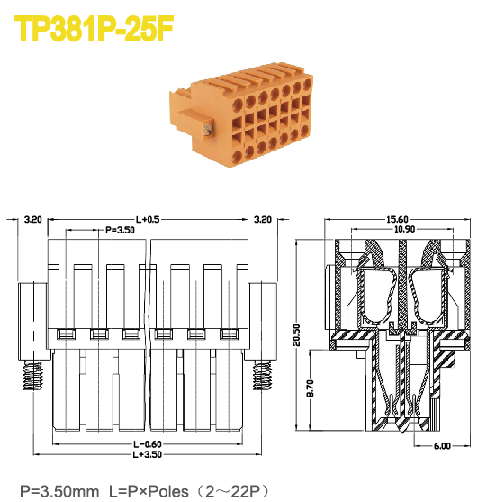 Plug Female Sockets Pitch 3.50mm Plug-in Terminal Block 300V 8A 2 x 2P ...