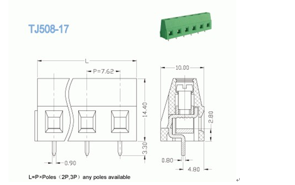 PCB Terminal Block Connector Euro Style 7.62mm pitch green color 2 - 24P
