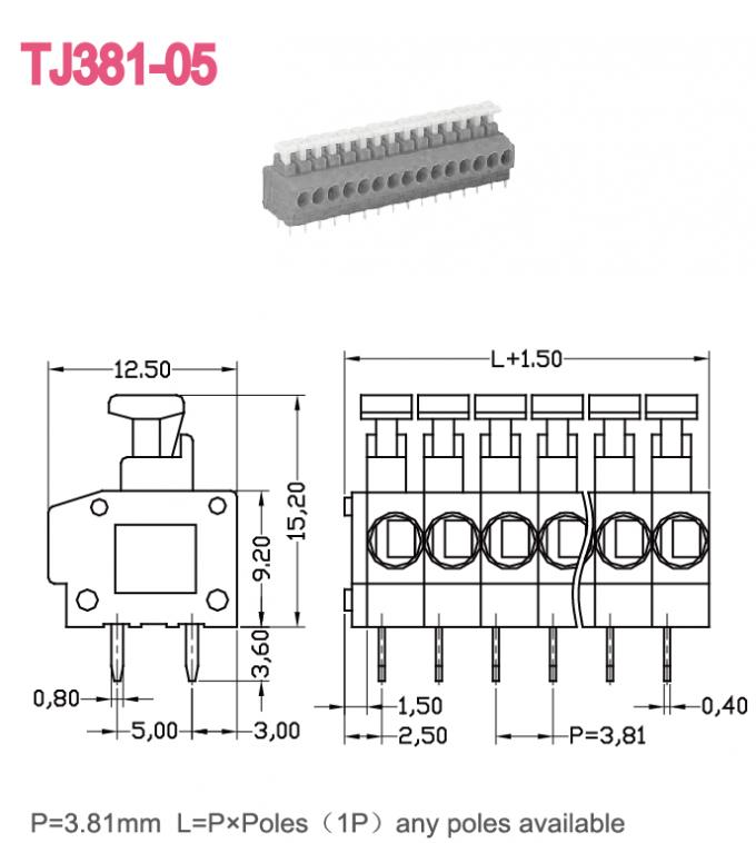 Screwless Spring Terminal Block 2-28P Raising Structure Nickel Plated