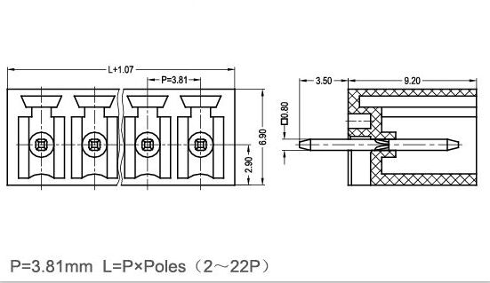 300V 8A Pluggable Terminal Blocks Pitch 3.81mm Male Sockets Vertical