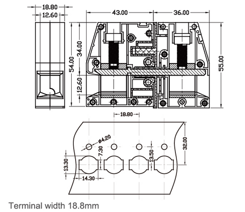 600V 150A Through Panel Terminal Blocks Pitch 18.8mm 2 - 24 Pole Right ...