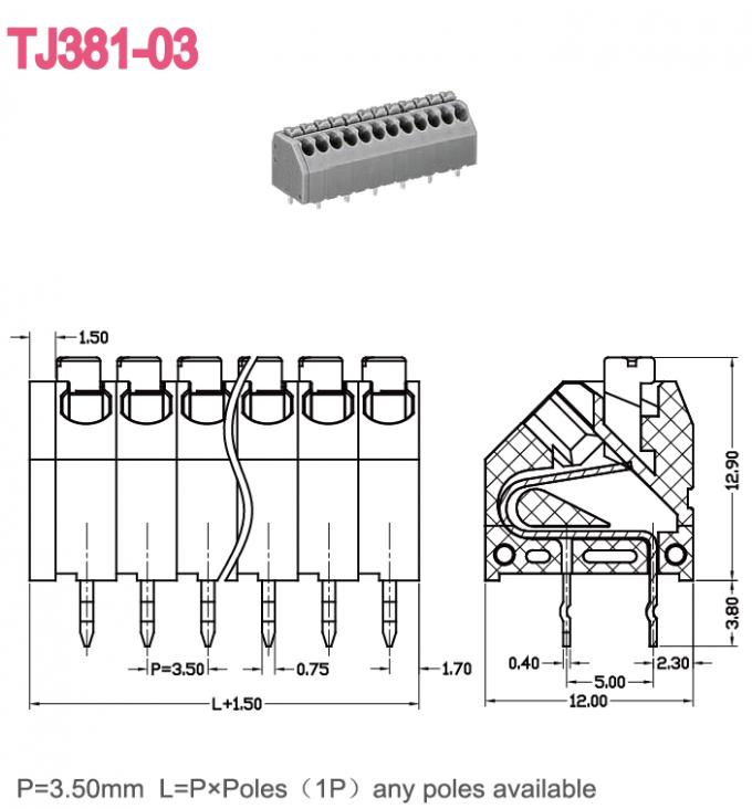 3.50mm Spring Push Terminal Block 5AMP 16-22 AWG PCB Screwless Terminal ...