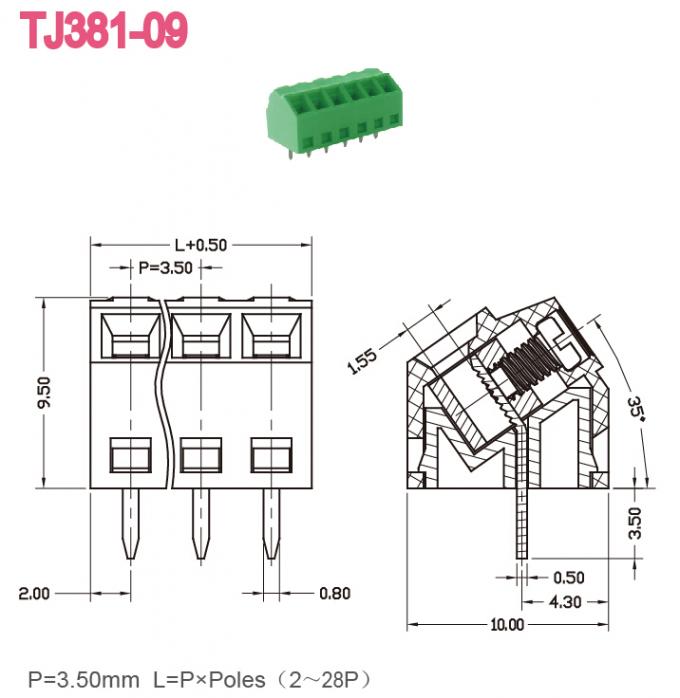 Pitch 3.50mm PCB Terminal Blocks With 45 Degree Wire Inlet Screw ...