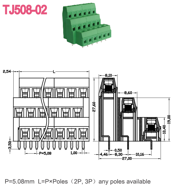 Triple Level Pluggable Terminal Block 5.08mm Terminal Block Connector