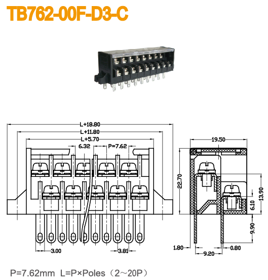 7.62mm Barrier Strip Connector Clamp Pcb Screw Terminal 300v Two Row