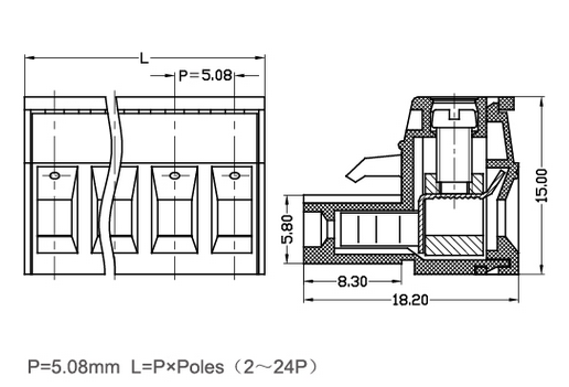 Pitch 5.08mm Electrical Terminal Blocks M3 Screw 300V / 18A Female Parts