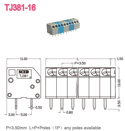 Pitch 3.50mm Spring Screwless Terminal Block 300v 10a Electric Degree ...