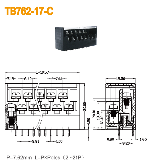 pluggable Male And Female Type Pcb Screw Terminal Block 7.62mm Clamp