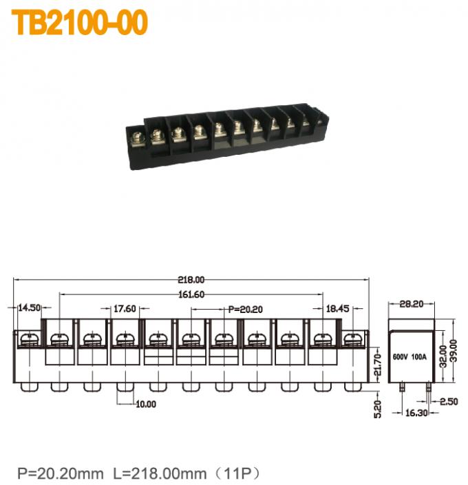600v Plastic Barrier Terminal Block Connectors 11 Pin Barrier Strips 100A