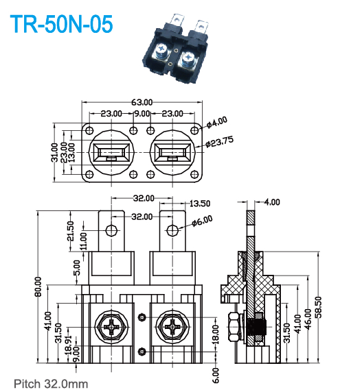 600v Through Panel Terminal Blocks 160a High Current 2 Pin Pcb ...