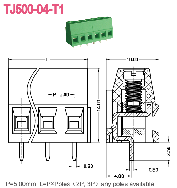 5.0mm PCB Terminal Block Connectors - Terminals 2P-24P Screw Clamp Terminal