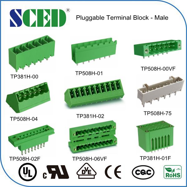 Flange Mount Female Pluggable Terminal Block 300V 8A PA66 Brass ...