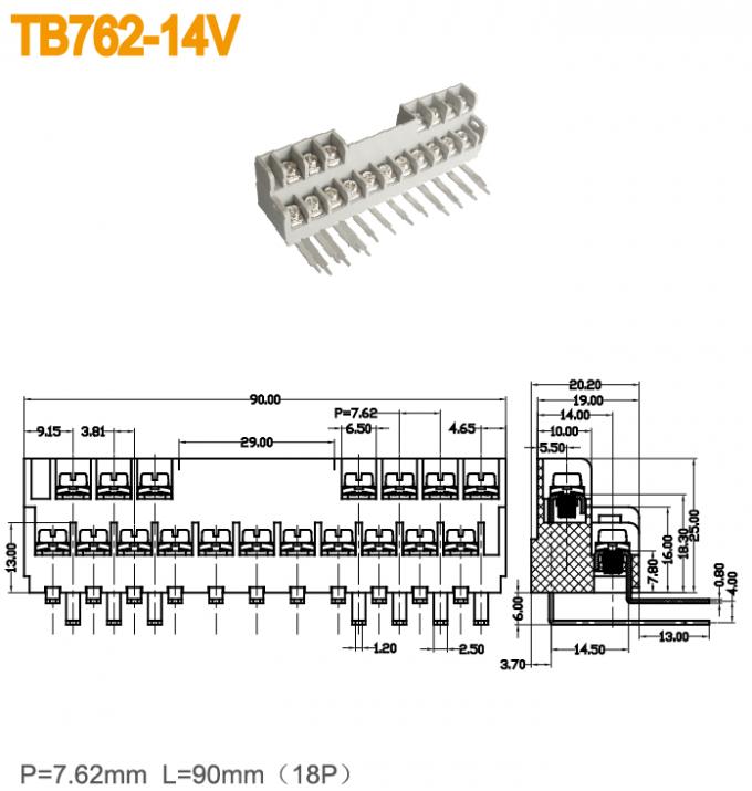 PCB Screw Connector Barrier Terminal Block 7.62mm 9.52mm For Inverter Power