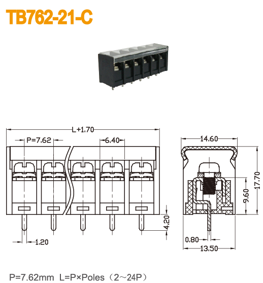 2-24 Number Contacts Barrier Terminal Block Connector With Cover 7.62mm ...