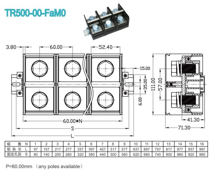 600V 50A Power Terminal Block Black PC Screw Clamp Barrier Strips Connector